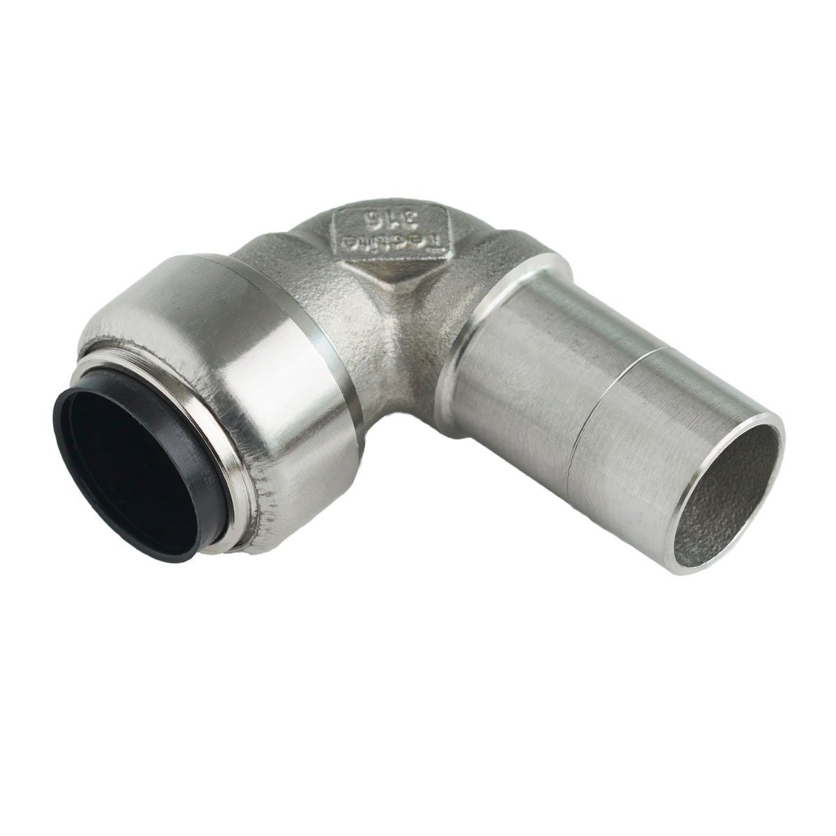 Roth vinkel 90° 18 mm muffe/nippel rustfri stål | Fordelerrør og fittings